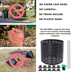 Compost Bin, Outdoor Composter Bin - 220 Gallon, Easy Assembling, Large Capacity, Fast Creation of Fertile Soil (Black with Gloves)