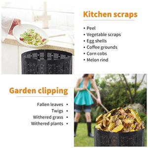 Compost Bin, Outdoor Composter Bin - 220 Gallon, Easy Assembling, Large Capacity, Fast Creation of Fertile Soil (Black with Gloves)