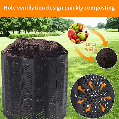 Compost Bin, Outdoor Composter Bin - 220 Gallon, Easy Assembling, Large Capacity, Fast Creation of Fertile Soil (Black with Gloves)