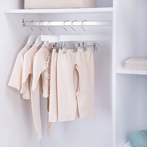 Nature Smile Kids Solid Wooden Pants Hangers,Baby Toddler Children Wood Skirts Hangers,Trousers Bottom 11.8 inches Hangers with 2-Adjustable Clips Anti-Rust Hook Pack of 20 (White)