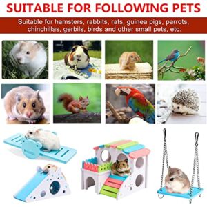 Magnoloran 4 Pack Hamster Toys Set Wooden Hamster House Guinea Pig Hideout Pet Sport Exercise Toys Hamster Cage Accessories Including Hamster Villa, Swing, Seesaw, Ladder for Gerbil Hamster Hedgehog