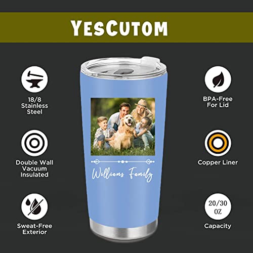 YESCUSTOM Personalized Photo Tumbler with Handle for Dad Mom Families, Double Side Print Stainless Steel Travel Mug Insulated, Custom Image & Text on Coffee Cup, Birthday Father's Day Christmas Gift