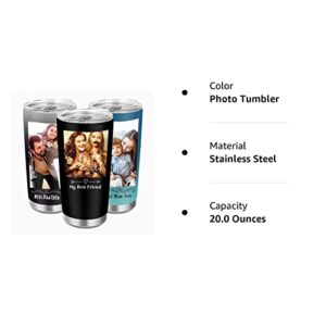 YESCUSTOM Personalized Photo Tumbler with Handle for Dad Mom Families, Double Side Print Stainless Steel Travel Mug Insulated, Custom Image & Text on Coffee Cup, Birthday Father's Day Christmas Gift