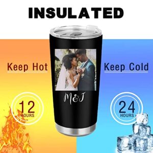 YESCUSTOM Personalized Photo Tumbler with Handle for Dad Mom Families, Double Side Print Stainless Steel Travel Mug Insulated, Custom Image & Text on Coffee Cup, Birthday Father's Day Christmas Gift