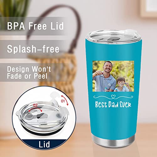 YESCUSTOM Personalized Photo Tumbler with Handle for Dad Mom Families, Double Side Print Stainless Steel Travel Mug Insulated, Custom Image & Text on Coffee Cup, Birthday Father's Day Christmas Gift