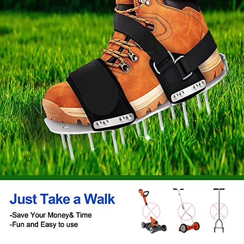 comglo Upgraded Lawn Aerator Shoes, Aluminum Soleplate Sandals with Stainless Steel Spikes Aeration Shoes, All Straps Assembled with Rivets, Adjustable Grass Aerarator Shoes