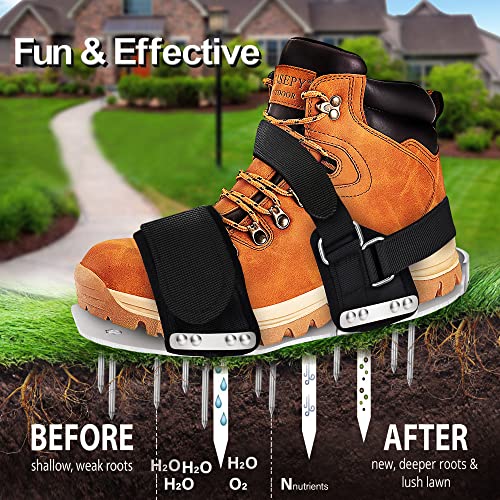 comglo Upgraded Lawn Aerator Shoes, Aluminum Soleplate Sandals with Stainless Steel Spikes Aeration Shoes, All Straps Assembled with Rivets, Adjustable Grass Aerarator Shoes