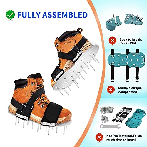 comglo Upgraded Lawn Aerator Shoes, Aluminum Soleplate Sandals with Stainless Steel Spikes Aeration Shoes, All Straps Assembled with Rivets, Adjustable Grass Aerarator Shoes