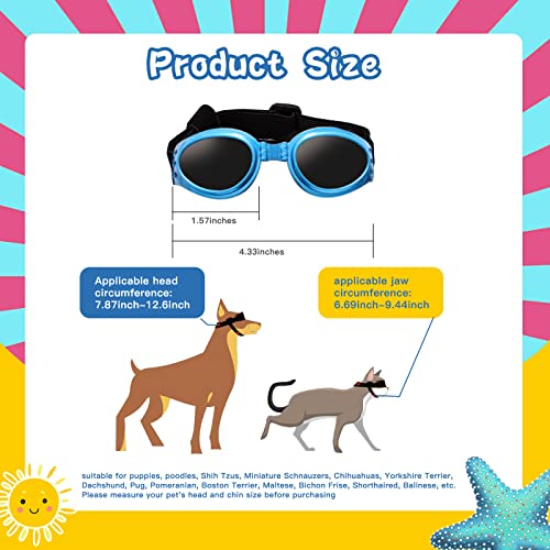 FranyyCo Small Dog Sunglasses UV Protection Goggles with Adjustable Straps, Conditionable at Nose Bridge, Frame with Breathing Holes and High Density Sponge, Windproof Dustproof Anti-Fog Glasses