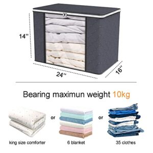 FEXIA 6 Pack 90L Large Clothes Storage Bag Foldable Closet Organizer and Storage Bin with Reinforced Handle Clear Window Sturdy Zipper Thick Farbic for Quilts, Comforters, Blankets, Bedding(Gray)