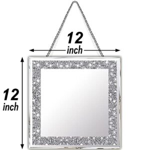 XIHACTY 2 Piece Wall Mirrors, Crush Diamond Mirrors Decor, Silver Decorative for Living Room Bedroom, Bathroom. (12”x12”)