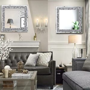 XIHACTY 2 Piece Wall Mirrors, Crush Diamond Mirrors Decor, Silver Decorative for Living Room Bedroom, Bathroom. (12”x12”)