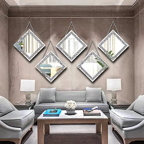 XIHACTY 2 Piece Wall Mirrors, Crush Diamond Mirrors Decor, Silver Decorative for Living Room Bedroom, Bathroom. (12”x12”)