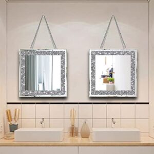 XIHACTY 2 Piece Wall Mirrors, Crush Diamond Mirrors Decor, Silver Decorative for Living Room Bedroom, Bathroom. (12”x12”)