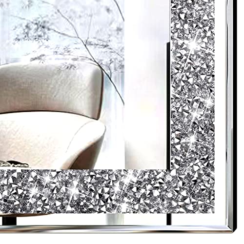 XIHACTY 2 Piece Wall Mirrors, Crush Diamond Mirrors Decor, Silver Decorative for Living Room Bedroom, Bathroom. (12”x12”)