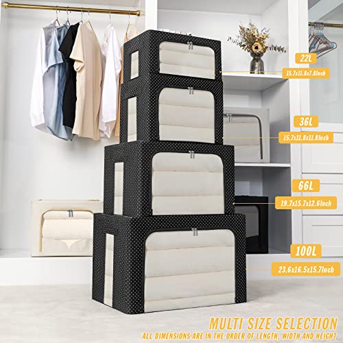 3 Pack Clothes Storage Organizer Bins - Foldable Metal Frame Storage Bins Stackable Oxford Cloth Fabric Container Organizer Set with Carrying Handles and Clear Window