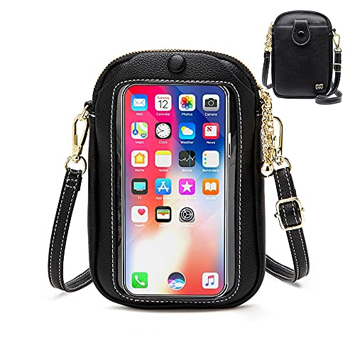 Womens Touch Screen Phone Bag,Small Crossbody Cell Phone Bag Purse Wallet with Credit Card Slots,Touch Screen Mobile Phone Bag for iPhone丨Samsung Black