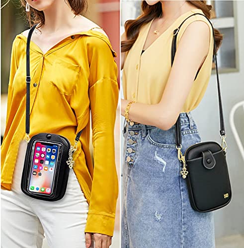 Womens Touch Screen Phone Bag,Small Crossbody Cell Phone Bag Purse Wallet with Credit Card Slots,Touch Screen Mobile Phone Bag for iPhone丨Samsung Black