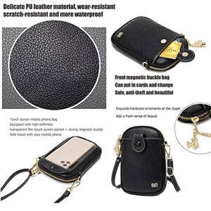 Womens Touch Screen Phone Bag,Small Crossbody Cell Phone Bag Purse Wallet with Credit Card Slots,Touch Screen Mobile Phone Bag for iPhone丨Samsung Black