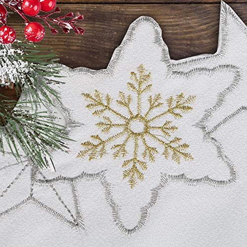 OWENIE Christmas Placemats Set of 4, White Snowman Round Place Mats for Holiday Kitchen Dining Table, Metallic Embroidered Cutwork Snowflakes for Kids, Xmas Party Decorations(4pcs, 15 inches Round)