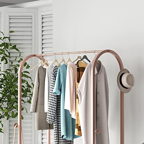 Modern Clothing Rack on Wheels Gold Display Rack with 2-tier Shelf Metal Hanging Rack Gold Clothes Rack for Boutique, Retail or Home -rose gold