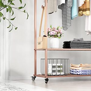 Modern Clothing Rack on Wheels Gold Display Rack with 2-tier Shelf Metal Hanging Rack Gold Clothes Rack for Boutique, Retail or Home -rose gold