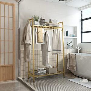 Gold Clothing Rack Modern Clothes Rack with 2- tier Shelf Clothes Display Racks for Bedroom, Boutique, Cloth Store Metal Pipe Hanging Rack-gold