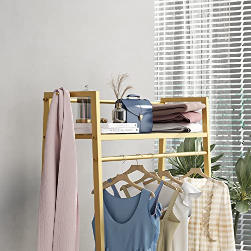 Gold Clothing Rack Modern Clothes Rack with 2- tier Shelf Clothes Display Racks for Bedroom, Boutique, Cloth Store Metal Pipe Hanging Rack-gold