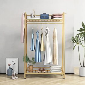 Gold Clothing Rack Modern Clothes Rack with 2- tier Shelf Clothes Display Racks for Bedroom, Boutique, Cloth Store Metal Pipe Hanging Rack-gold