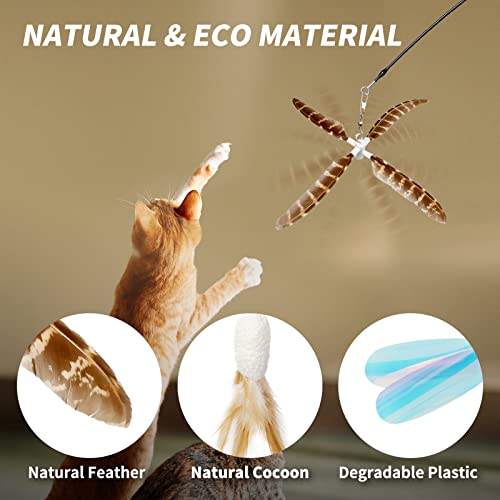 uahpet Cat Wand Toy Refills Natural Feathers Replacement Teasers, 4Pcs Different Senses Replacement Teasers Arouse Cat Desire to Hunt