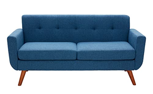 Tbfit 65" W Loveseat Sofa, Mid Century Modern Decor Love Seat Couch, Button Tufted Upholstered Love Seats Furniture for Living Room (Blue)