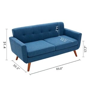 Tbfit 65" W Loveseat Sofa, Mid Century Modern Decor Love Seat Couch, Button Tufted Upholstered Love Seats Furniture for Living Room (Blue)