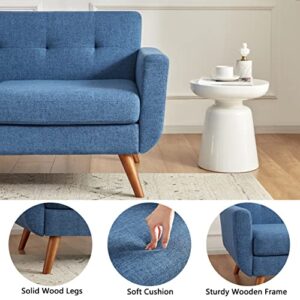 Tbfit 65" W Loveseat Sofa, Mid Century Modern Decor Love Seat Couch, Button Tufted Upholstered Love Seats Furniture for Living Room (Blue)