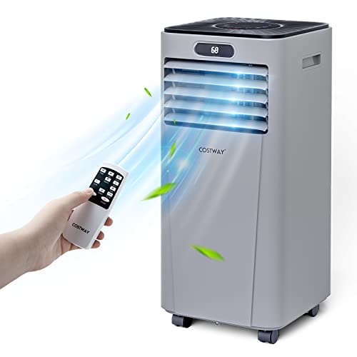 COSTWAY Portable Air Conditioner, 8000BTU Air Cooler with Drying, Fan, Sleep Mode, 2 Speeds, 24H Timer Function, Remote Control, Cools Room up to 230 Sq. ft, Air Cooling Fan for Home & Office Use, Window Kit Included(8000BTU-Grey)