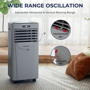 COSTWAY Portable Air Conditioner, 8000BTU Air Cooler with Drying, Fan, Sleep Mode, 2 Speeds, 24H Timer Function, Remote Control, Cools Room up to 230 Sq. ft, Air Cooling Fan for Home & Office Use, Window Kit Included(8000BTU-Grey)