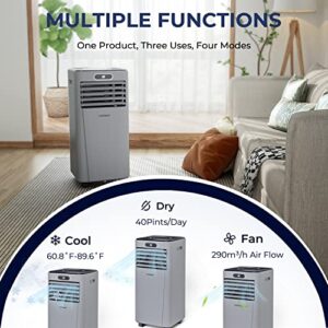 COSTWAY Portable Air Conditioner, 8000BTU Air Cooler with Drying, Fan, Sleep Mode, 2 Speeds, 24H Timer Function, Remote Control, Cools Room up to 230 Sq. ft, Air Cooling Fan for Home & Office Use, Window Kit Included(8000BTU-Grey)