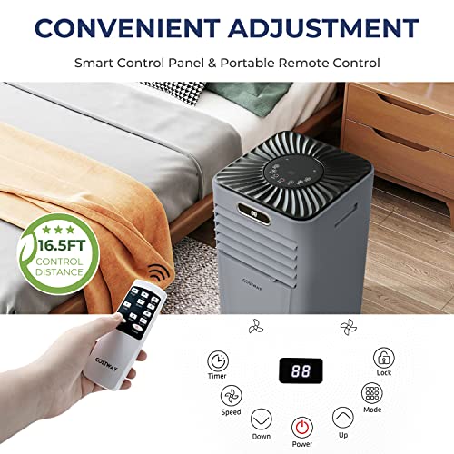 COSTWAY Portable Air Conditioner, 8000BTU Air Cooler with Drying, Fan, Sleep Mode, 2 Speeds, 24H Timer Function, Remote Control, Cools Room up to 230 Sq. ft, Air Cooling Fan for Home & Office Use, Window Kit Included(8000BTU-Grey)