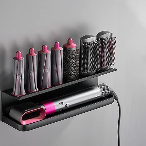 Yimerlen Airwrap Storage Holder Compatible with Dyson Airwrap Wall Mount Storage Rack Organizer for Bathroom Curling Iron Attachments and Complete Styler (Black, with Air Cushion Comb)