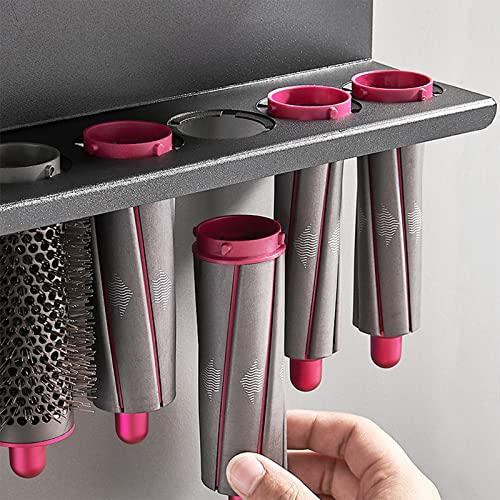 Yimerlen Airwrap Storage Holder Compatible with Dyson Airwrap Wall Mount Storage Rack Organizer for Bathroom Curling Iron Attachments and Complete Styler (Black, with Air Cushion Comb)