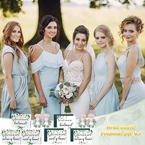 32 Pieces Bridesmaid Proposal Box Set Proposal Box Will You Be My Bridesmaid Cards with Envelopes Satin Scrunchie Bridesmaid Gift Box for Bridal Shower Wedding Bachelor Party (Greenery Style)