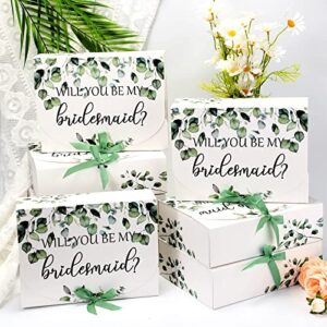 32 Pieces Bridesmaid Proposal Box Set Proposal Box Will You Be My Bridesmaid Cards with Envelopes Satin Scrunchie Bridesmaid Gift Box for Bridal Shower Wedding Bachelor Party (Greenery Style)