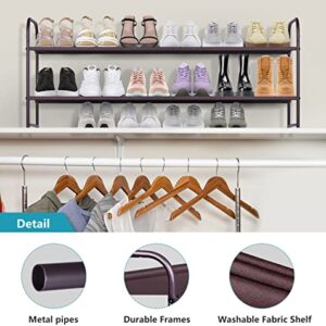 AOODA 2 Tier Long Shoe Rack for Closet Wide Low Shoe Shelf, 28 Large Mesh Pockets Over The Door Shoe Organizer Hanging, 2 Item Bundle