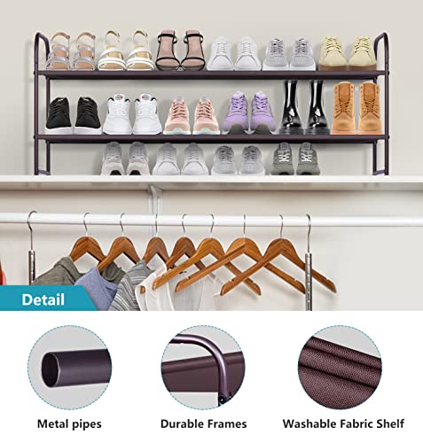 AOODA 2 Tier Long Shoe Rack for Closet Wide Low Shoe Shelf, 28 Large Mesh Pockets Over The Door Shoe Organizer Hanging, 2 Item Bundle