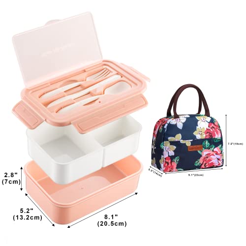 ZURLEFY Insulated Bento Box with Lunch Bag for Adults, Bento Tote and Lunch Box Set for Microwave, Freezer, Dishwasher Safe (Pink Lunch Box With Bag)