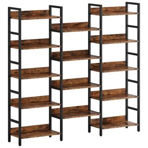 ironck bookcases and bookshelves triple wide 5 tiers industrial bookshelf with baffles large etagere bookshelf with metal frame for living room home office