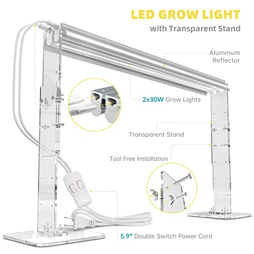 Grow Light with Plant Stand, 2FT T5 Grow Lights for Seed Starting, 30W Full Spectrum Plant Light for Indoor Plants, Height Adjustment, Indoor Garden with LED Grow Light by Bstrip