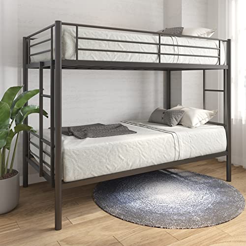 KIVENJAJA Bunk Bed Twin Over Twin Size, Metal Twin Bunk Bed Frame with Safety Guardrail & 2 Ladders, Space-Saving, No Box Spring Needed (Black)