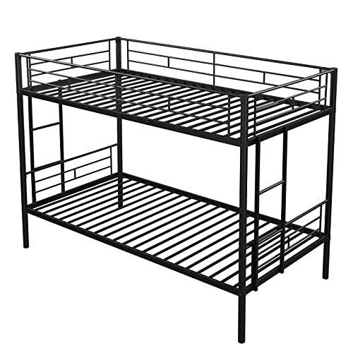 KIVENJAJA Bunk Bed Twin Over Twin Size, Metal Twin Bunk Bed Frame with Safety Guardrail & 2 Ladders, Space-Saving, No Box Spring Needed (Black)