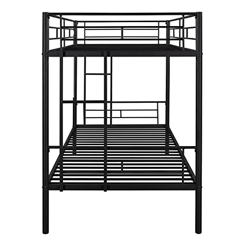 KIVENJAJA Bunk Bed Twin Over Twin Size, Metal Twin Bunk Bed Frame with Safety Guardrail & 2 Ladders, Space-Saving, No Box Spring Needed (Black)