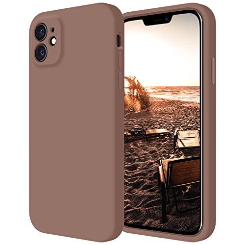 FireNova for iPhone 12 Case, Silicone Upgraded [Camera Protecion] Phone Case with Soft Anti-Scratch Microfiber Lining, 6.1 inch, Light Brown